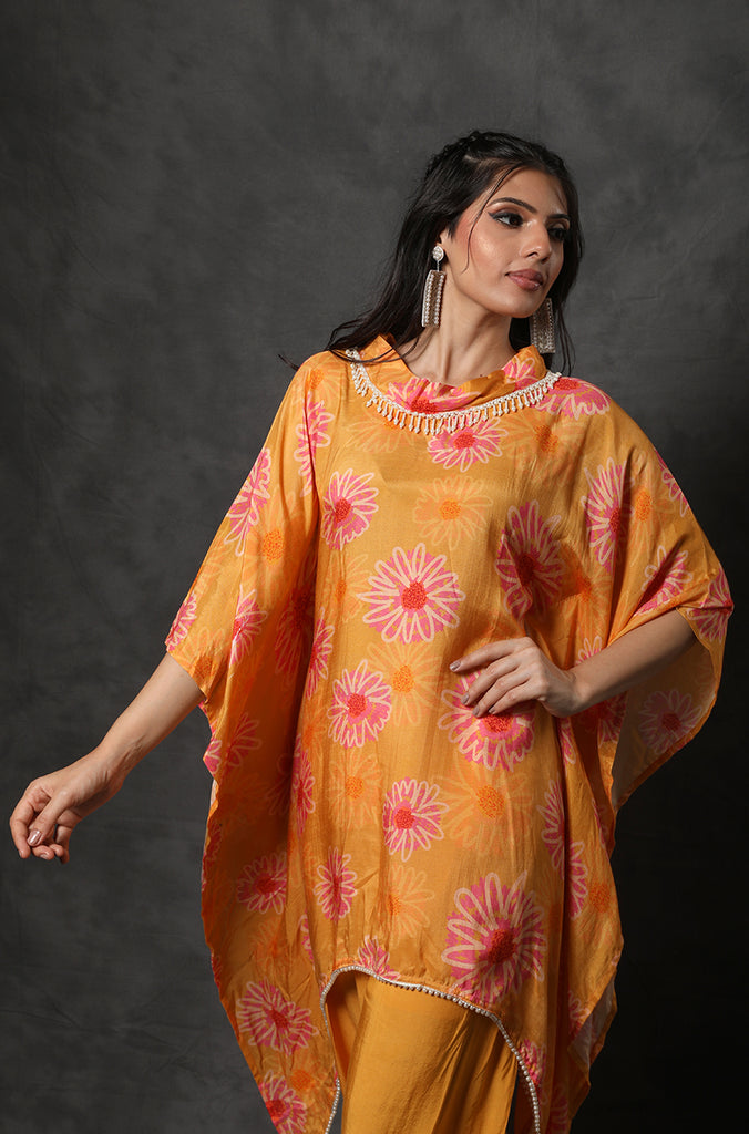 MASAKALI- Mikado Yellow Two Piece Kaftan Set - Ishnya