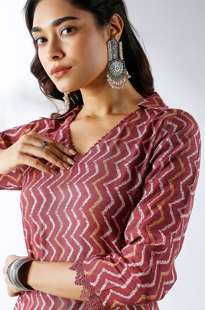 Maroon Chevron Printed Two Piece set - Ishnya